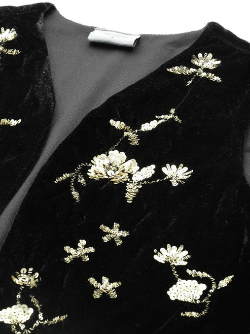 Black Floral Embellished Sleeveless Short Jacket for Women | Chic Pick ...